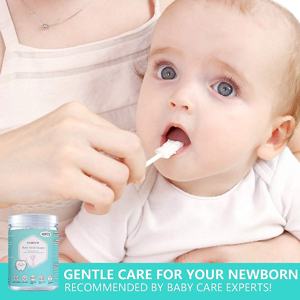 Baby Toothbrush, Baby Tongue Cleaner, 40Pcs Disposable Infant Toothbrush Clean Baby Mouth, Gauze Toothbrush Infant Oral Cleaning Stick Dental Care for 0-36 Month Baby + Free 1Pcs finger toothbrush