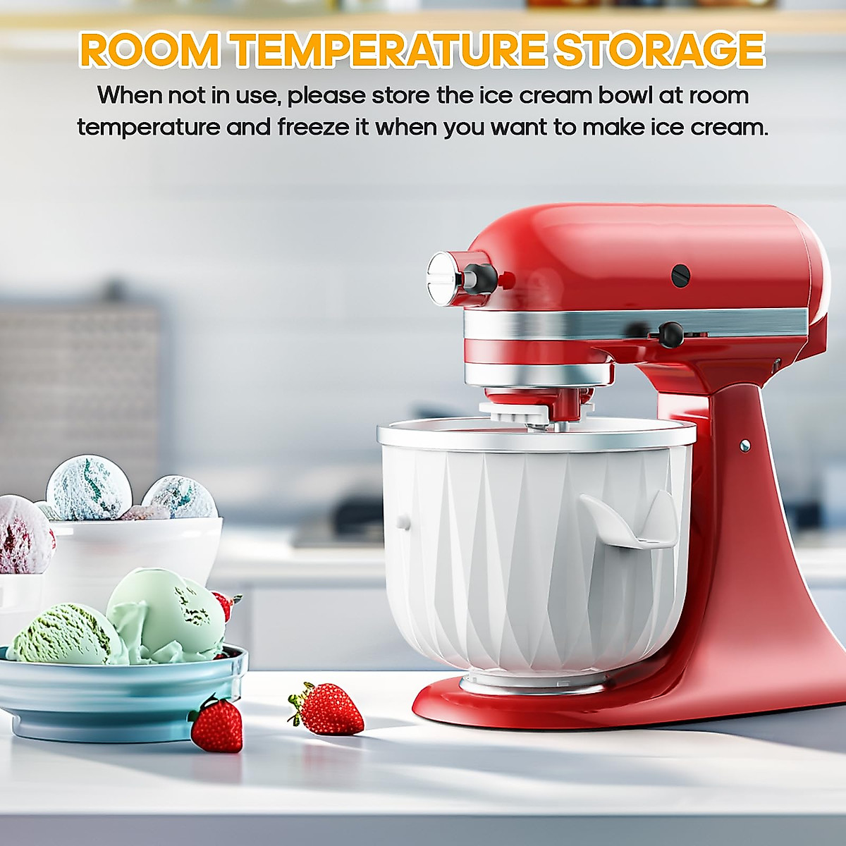 Ice Cream Attachment for Kitchenaid, As Kitchenaid Ice Cream Maker Attachment, Compatible with KitchenAid 4.5 Qt and Larger Stand Mixers