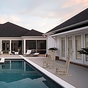 Outdoor Rocking Chairs, High Back Poly Lumber Patio Rocker Chair, 365Lbs Support Rocking Chairs, All-Weather Porch Rocking Chair for Lawn, Backyard, Indoor, Garden, Like Real Wood, Weathered Wood