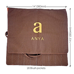 ANYA Artists Paint Brush Holder, 20 Slots Paint Brush Storage Canvas Roll up pouch for Acrylic Oil Watercolor, Dark brown PEDZEL (brushes not included)