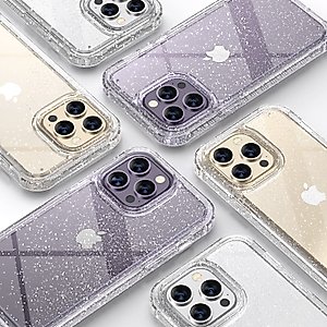 Diaclara Designed for iPhone 14 Pro Max Case 6.7’’ [2023 Upgraded], Full Body Rugged Case w/Built-in Touch Sensitive Anti-Scratch Screen Protector+9H Glass Camera Lens Protector(Clear Glitter)