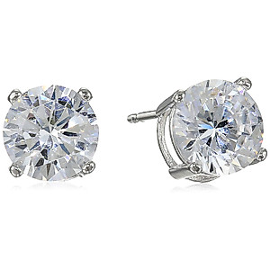 Amazon Essentials Platinum Plated Sterling Silver Round Cut Cubic Zirconia Stud Earrings (5mm)