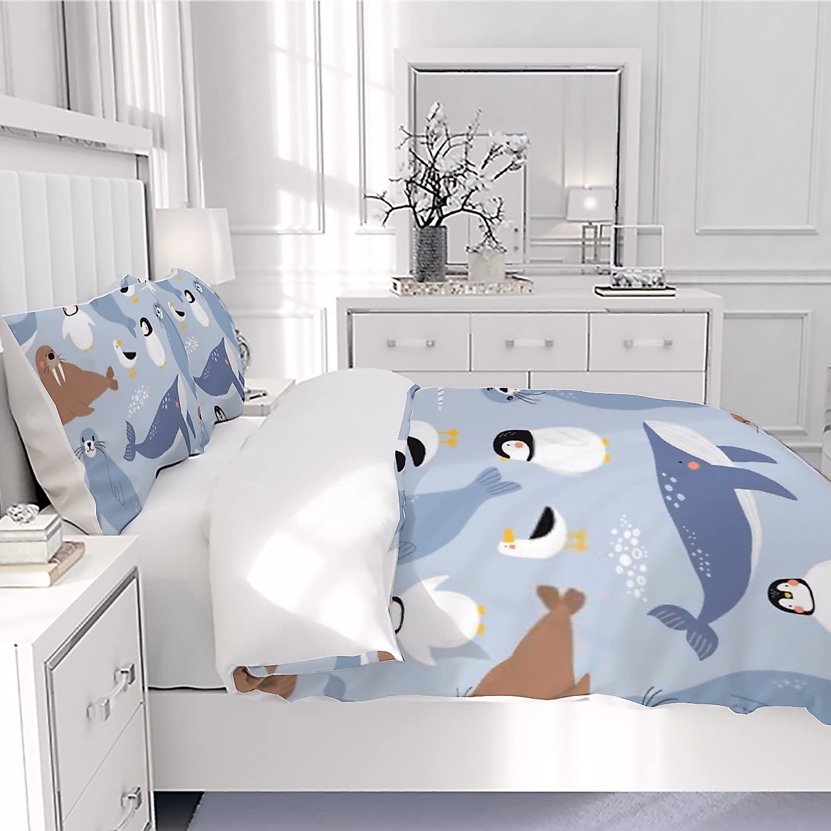Vantaso Cute Arctic Animals Bedding Sets Full for Bedding Room Decor, Soft Comfortable Microfiber Comoforter Cover Set, with 1 Duvet Cover and 2 Pillow case