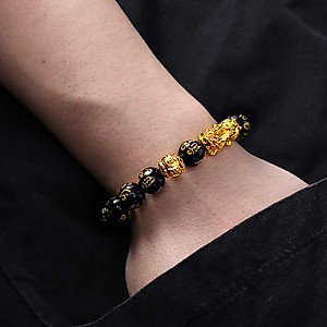 EnjoIt 2Pcs 12mm Hand Carved Mantra Stone Feng Shui Elastic Bracelet Pi Xiu Bracelet Wealth Bracelet for Mens Womens C2239