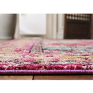 SAFAVIEH Monaco Collection Area Rug - 6'7" Square, Pink & Multi, Boho Chic Medallion Distressed Design, Non-Shedding & Easy Care, Ideal for High Traffic Areas in Living Room, Bedroom (MNC243D)