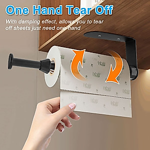Paper Towel Holder Under Cabinet, Biupky Single Hand Operable Adhesive Paper Towel Holder Wall Mount with Damping Effect Stainless Steel Paper Towel Rack for Kitchen Bathroom