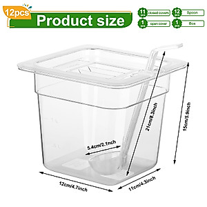 PYQTH 12 Pack Plastic Food Pan with Lids 1/6 Size 6'' Deep Restaurant Food Containers Stackable Clear Polycarbonate Commercial Hotel Pans with 1 Plastic Spoon for Fruits Vegetables