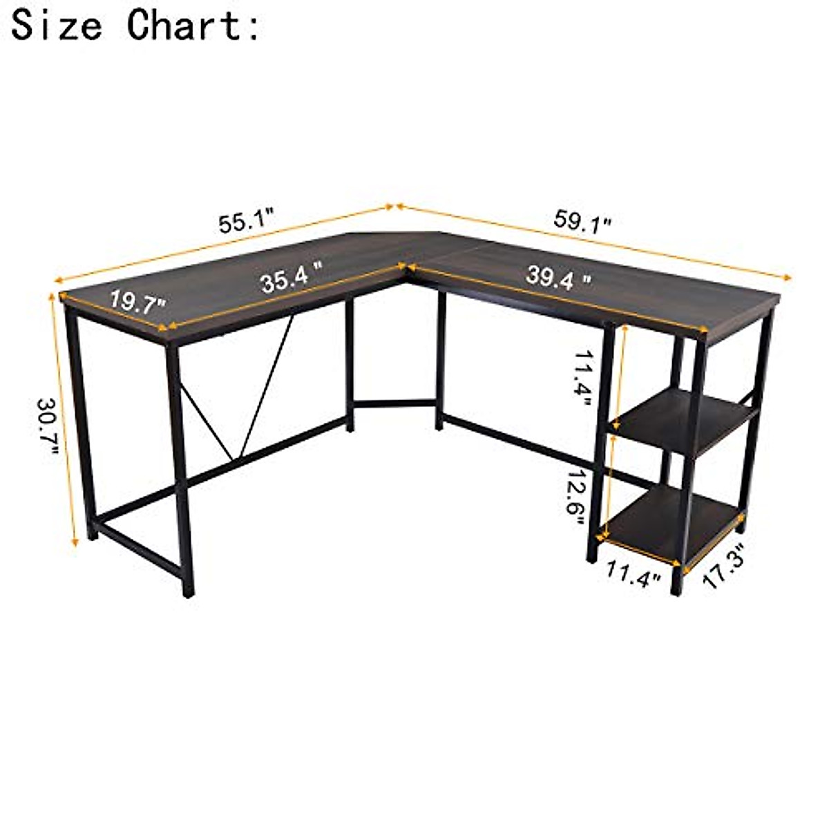 Basic Houseware 59" L Shaped Gaming Desks L-Shaped Computer Desk with Shelves Industrial Corner Desk Gaming Table Workstation for Home Office