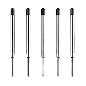 DunBong Black Ink Refill Pack of 5, Replaceable Ballpoint Pen Refills, Medium Point Metal Refill (Black)