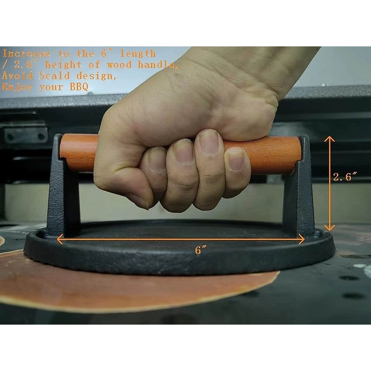 Firsgrill Burger Press 7.08" Round & 8.3‘’X4.3”Rectangle Heavy-Duty Cast Iron Smash Meat Steak With Wood Handle for Blackstone Camp chef Pitboss Weber Treager Griddle Grills (Round & Rectangle)