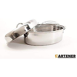 Stainless Steel Turkey Roaster with Lid and Rack, Oval Roasting Pan Rack and Lid - Large Covered Turkey Roasting Pan with Top - Stainless Steel Oval Roaster Pan with Top - High Dome Roaster