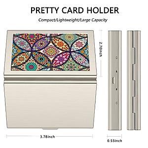 howfateam Credit Card Holder，Slim Card Holder Wallet，RFID protective Metal Card Holders, Credit Cards Card Organizer for Women Men,Round Mandala