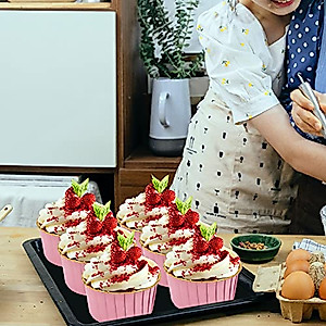 Cupcake Liners And Wrapers With Lids 50 Pack,LNYZQUS 5.5 Oz Large Foil Muffin Tins Or Liners,Disposable Baking Cups, Cupcake Wrappers Holders For Wedding Valentine-Pink in gold