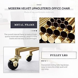 Velvet Office Desk Chair, Modern Adjustable Home Desk Chair with Wheels, Swivel Vanity Chair for Bedroom, Office, Vanity Study (Black)