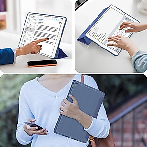 Soke Case for iPad 9th Generation 2021/ iPad 8th Generation 2020/ iPad 7th Gen 2019, [Slim Trifold Stand + Auto Wake/Sleep], Premium Protective Hard PC Back Cover for iPad 10.2 Inch (Navy)