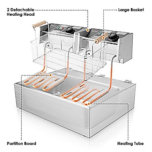 TANGME Commercial Deep Fryer, 3400w Electric Deep Fryer with 3 Baskets, 22L/23.25QT 1mm Thickened Stainless Steel Countertop Oil Fryer with Temperature Limiter for Restaurant and Home Use