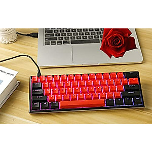 BOYI Wired 60% Mechanical Gaming Keyboard,Mini RGB Cherry MX Switch PBT Keycaps NKRO Programmable Type-C Keyboard for Gaming and Working (Black Red Rose Color,Cherry MX Blue Switch)