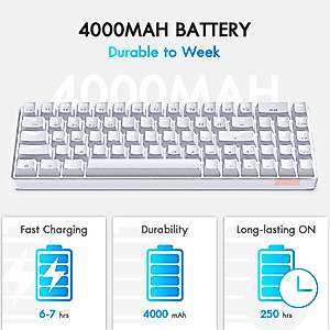 A.JAZZ AK692 Compact Hot-Swappable Wireless Number Pad Mechanical Gaming Keyboard 5.0 Bluetooth Type C Wired Mode 4000 mAh Rechargable Light up for Mac Laptop IP ad PC Phone PS4 Gamer Office - White