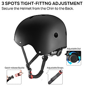 JBM Skateboard Helmet - Lightweight, Adjustable & Design of Ventilation Skate Helmet for Scooter, Roller Skate, Inline Skate