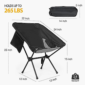 LUBBYGIM Folding Camping Chairs, Portable Camp Chairs, Lightweight Outdoor Chairs for Outdoor Camp, Travel, Beach, Picnic, Festival, Hiking, Backpacking, Supports 265Lbs - 2 Pack
