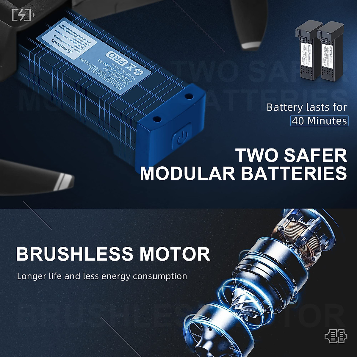 HHD Drone with Camera for Adults, Foldable RC Quadcopter for Beginners with 40 mins Flight Time, App Control, Auto Return Home, Follow Me, 2 Batteries (Black-1)