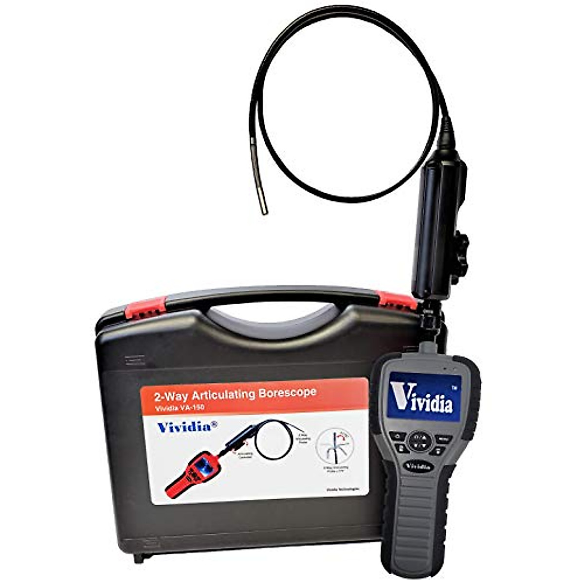 Vividia VA-150 Gray Two-Way Articulating Borescope Videoscope Inspection Camera with 6mm Diameter Probe and 2.7" Monitor and 640x480 Image Resolution