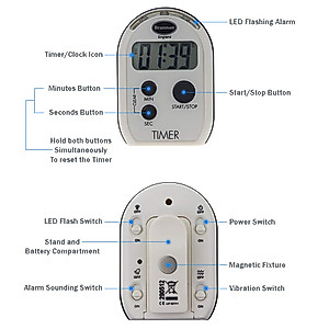Visual Timer Multi Function with Vibrating Audible and Flashing Alarm - Seniors Countdown Timer Ideal for The Visually and Hearing Impaired