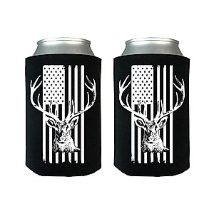 USA Tattered Flag Hunting Collapsible Can Bottle Beverage Cooler Sleeves 2 Pack United States of American Buck