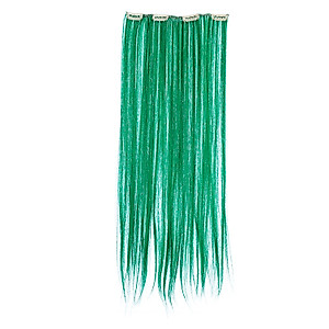 SWACC 7 Pcs Full Head Party Highlights Clip on in Hair Extensions Colored Hair Streak Synthetic Hairpieces (22-Inch Straight, Green)