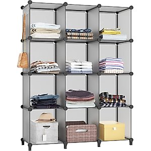 HOMIDEC Closet Organizer, 12-Cube Closet Organizers and Storage, Portable Closet Shelves, Clothing Storage (Grey)