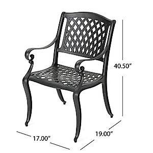 Christopher Knight Home Cayman Outdoor 6-Seater Cast Aluminum Dining Set, 7-Pcs Set, Black Sand