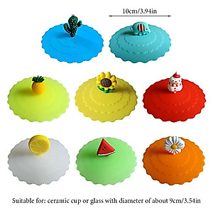 8pcs Silicone Cup Lids Mug Cover, Colorful Anti-Dust Mug Cover Cute Reusable Lids for Cups Mugs Beer Glasses Universal