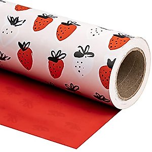 WRAPAHOLIC Reversible Wrapping Paper - Mini Roll - 17 Inch X 33 Feet - Sweet Strawberry Design, Perfect for Birthday, Holiday, Wedding, Baby Shower