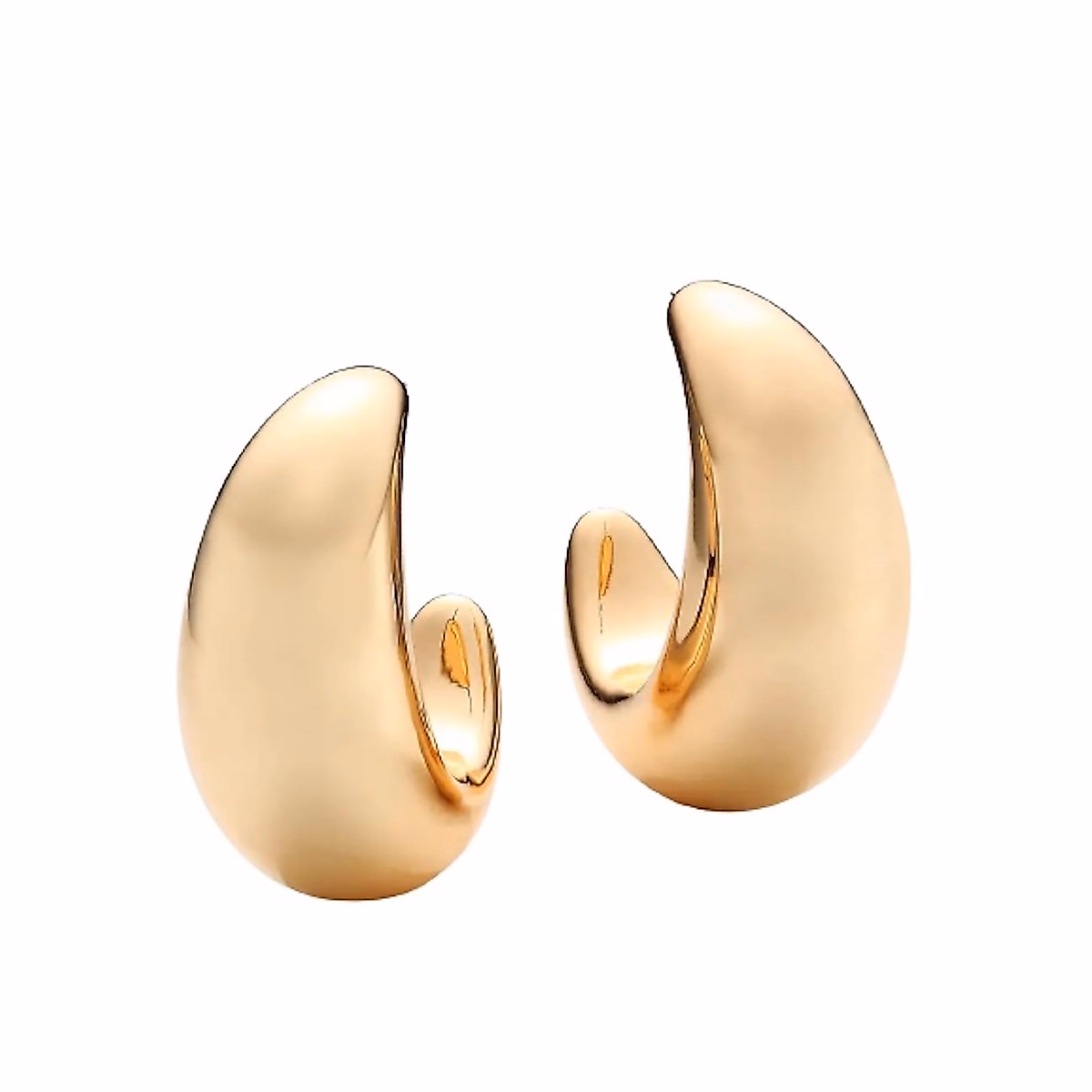 Kenneth Jay Lane Polished Gold Long Tapered Hoop Clip Earrings (Wide Clip Hoop - Large)