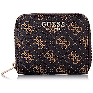 GUESS womens Laurel Small Zip Around Wallet, Brown Logo, one size US