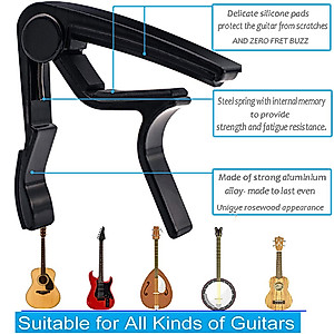Guitar Capo with Tuner Clip-On Tuner Guitar Accessoriesor for Acoustic Electric Ukulele Guitar and More
