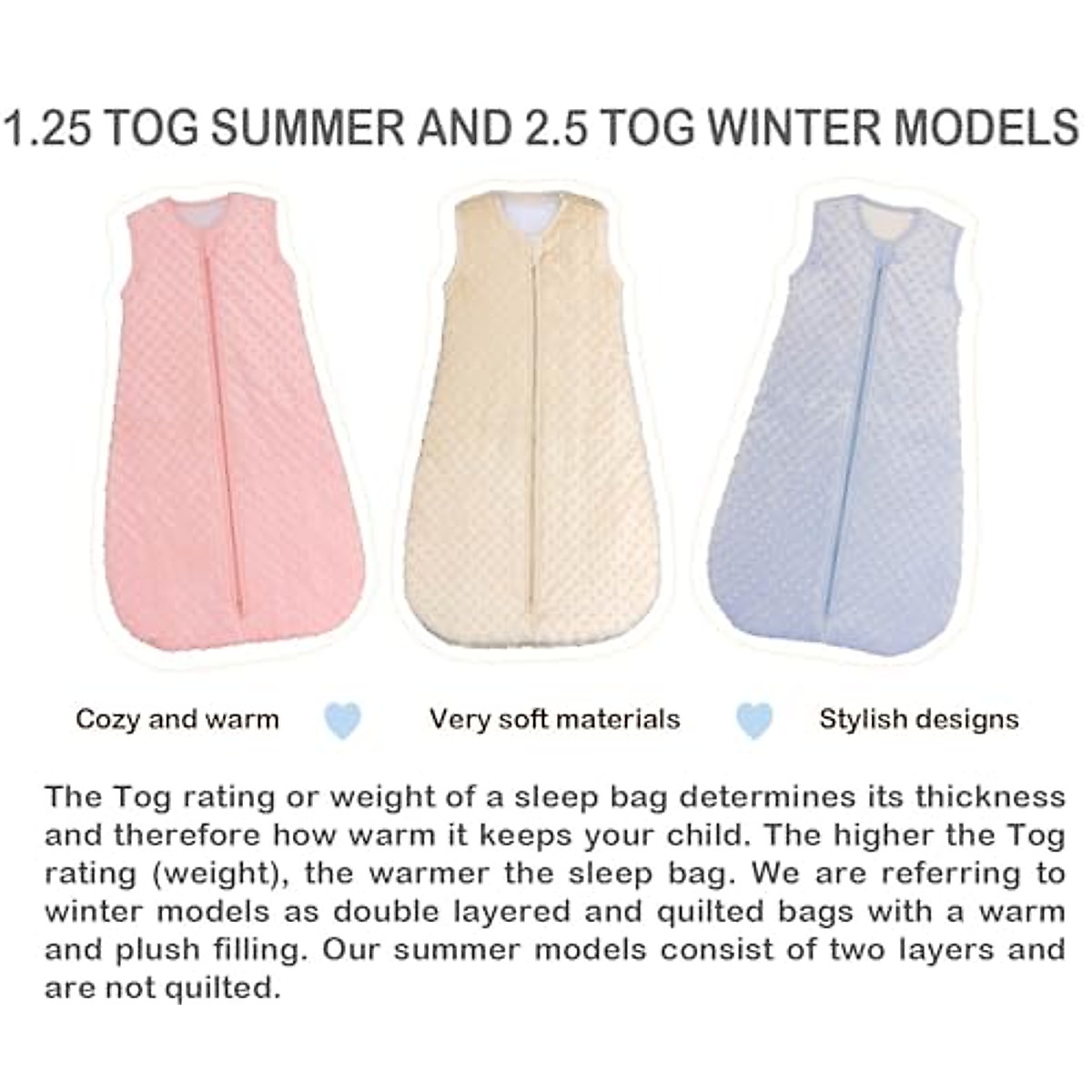 BABYINABAG Summer Model Baby Sleeping Bag and Sack, Plush Minky Dot, 1.25 Tog for Infants and Toddlers (Medium (10-24 mos))