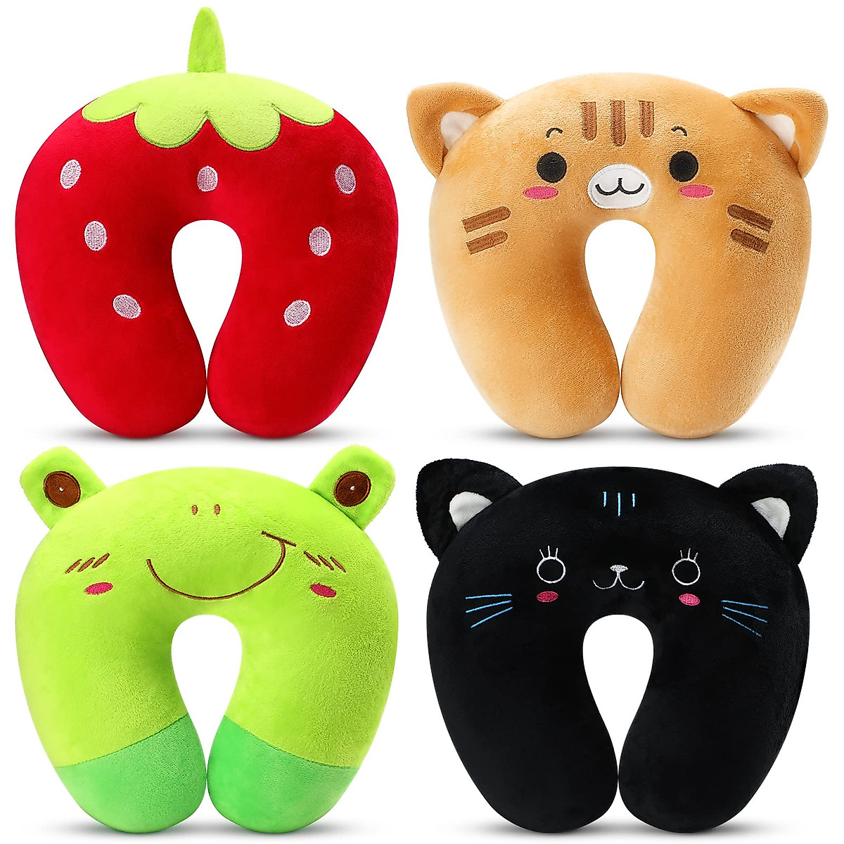 Maitys 4 Pcs Travel Pillow for Kids Cute Animal Neck Head Chin Support Pillow Soft U Shaped Kids Neck Pillow Car Seat Comfortable PP Cotton Pillow for Airplane Sleeping Children Gift