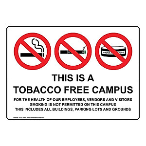 ComplianceSigns.com This is A Tobacco Free Campus Label Decal with Symbol, 5x3.5 in. 4-Pack Vinyl for No Smoking, Made in USA