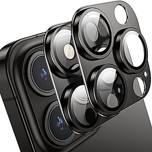 Mansoorr Camera Lens Protector for iPhone 14 Pro/iPhone 14 Pro Max, Alloy Metal Camera Cover with Tempered Glass Screen Protector Accessories,Black 2 Pack