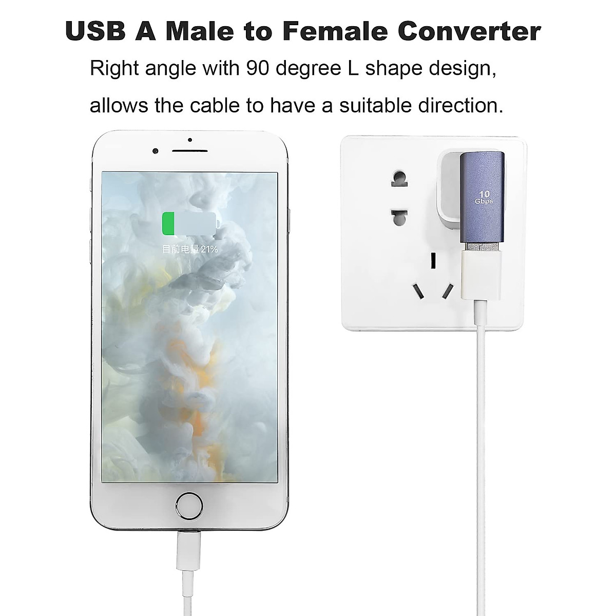 AreMe 90 Degree USB 3.1 Adapter 2 Pack, Left and Right Angle USB A Male to Female Converter Extender for PC, Laptop, USB A Charger, Power Bank and More