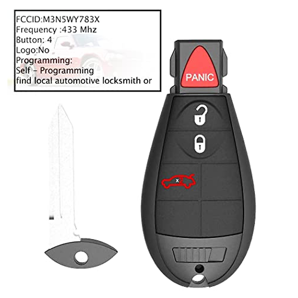 2X Keyless Entry Remote Keys Replacement fit for 2008-2012 Chrysler 300 for Chrysler Town & Country for Dodge Dart Durango Charger Challenger 433MHz (M3N5WY783X IYZC01C)