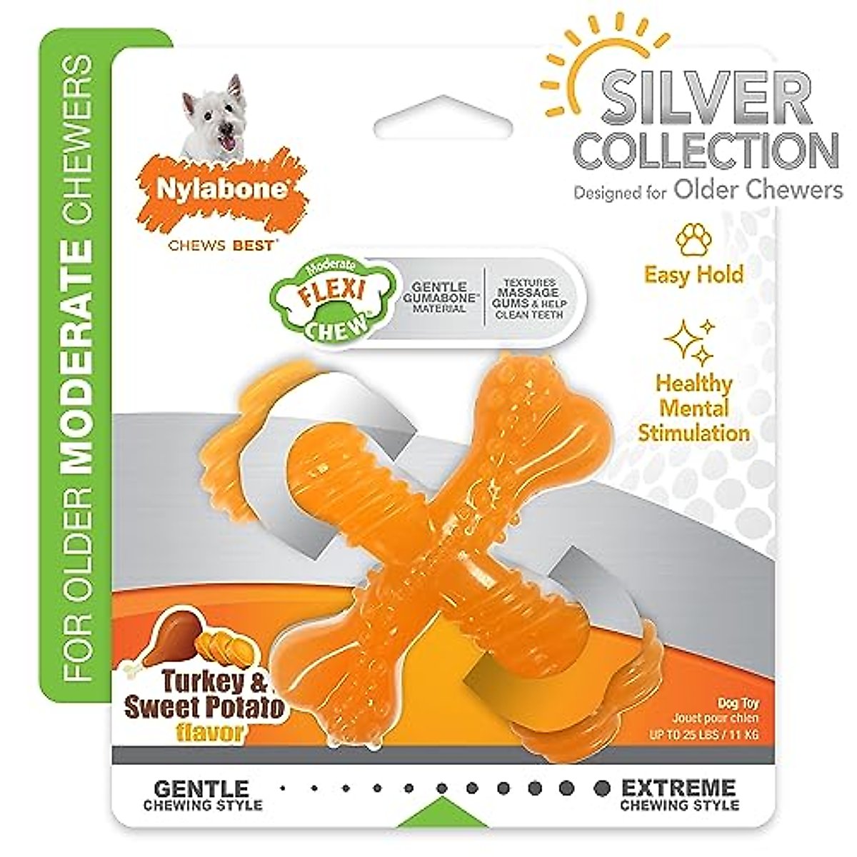Nylabone Flexi Chew X-Bone Senior Dog Chew Toy Turket & Sweet Potato Small/Regular (1 Count)