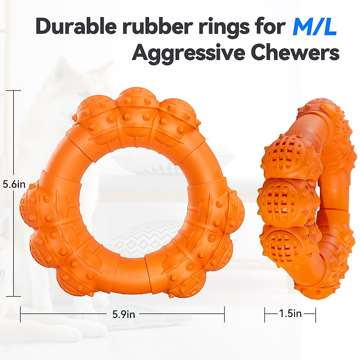 Indestructible Dog Chew Ring Toys for Aggressive Chewers, Super Chewer Dog Toys for Medium Large Dogs, Puppy Teething Rings for Relax,Interactive Dog Ring Toys for Boredom,Heavy Duty Dog Teething Toys
