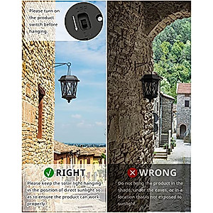 TEKLAPS Solar Wall Lantern Lights 2 Pack,Outdoor Hanging Solar Lights Decoration,Anti-Rust & Waterproof Stainless Wall Lights,Powder Coat Black + UV Protection with Glass Lampshade,3000K Warm