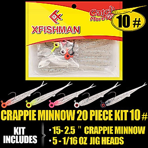Crappie-Baits- Plastics-Jig-Heads-Kit-Minnow-Fishing-Lures-for Crappie-Panfish-Bluegill-40-Piece Kit - 30 Bodies- 20 Crappie Jig Heads