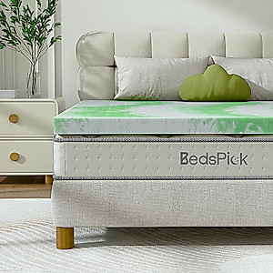 BedsPick Mattress Topper Twin XL, 2 Inch Gel Memory Foam Mattress Topper for Body Support & Pressure Relief, CertiPUR-US Certified Mattress Pad for Twin XL Size Bed with Breathable Holes, Green