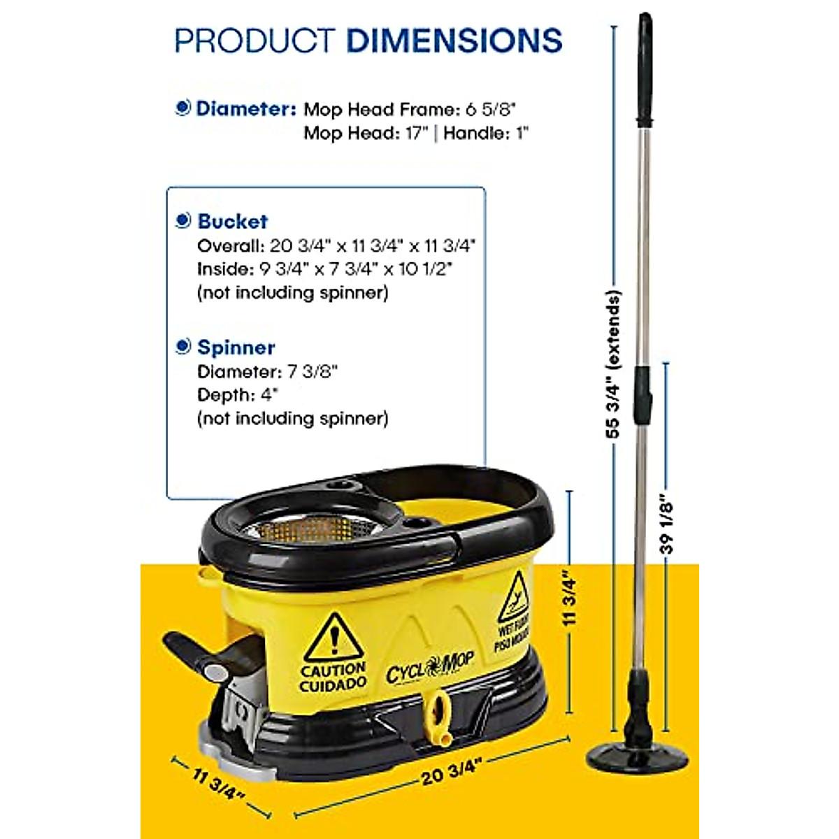 CycloMop® Commercial Spinning Spin Mop with Dolly Wheels - Heavy Duty Design for Years of Use