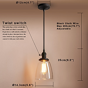 Pathson Industrial Glass Pendant Lighting, Black Vintage Style Hanging Light Fixture for Living Room Dining Room