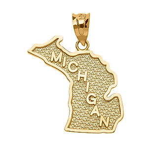 Michigan US State Map Charm Pendant in 10k Yellow Gold